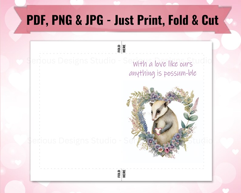 Printable Valentine's Day Card, Possum Pun Card, Digital Download, Cute Card for Her, Animal ...