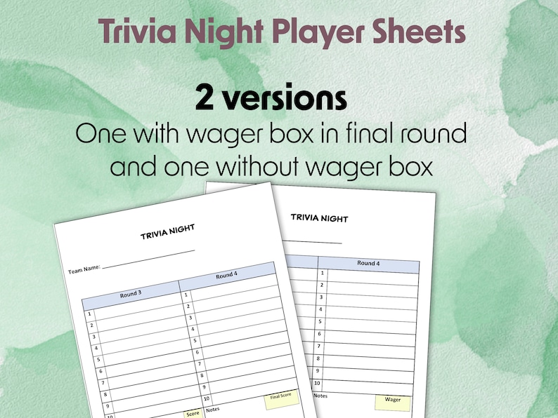 Trivia Answer Sheet, Printable PDF, 4 Rounds of 10 Questions, Blank ...