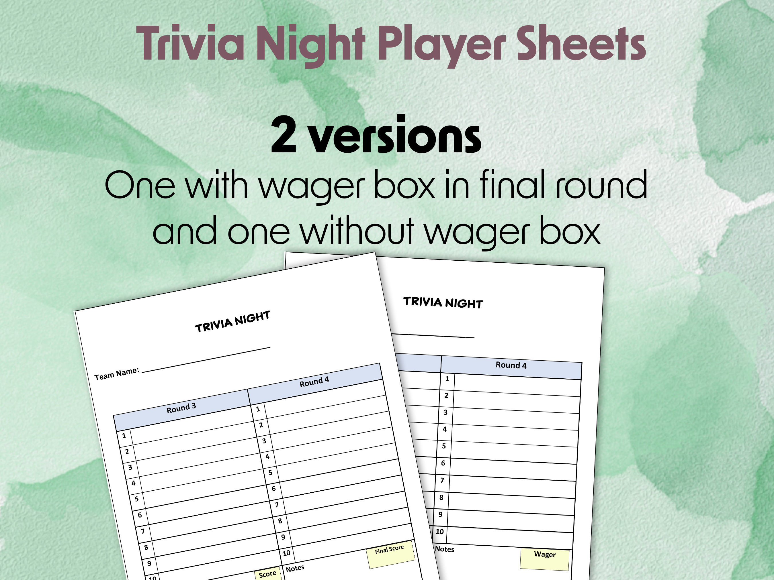 Trivia Answer Sheet, Printable PDF, 4 Rounds of 10 Questions, Blank ...