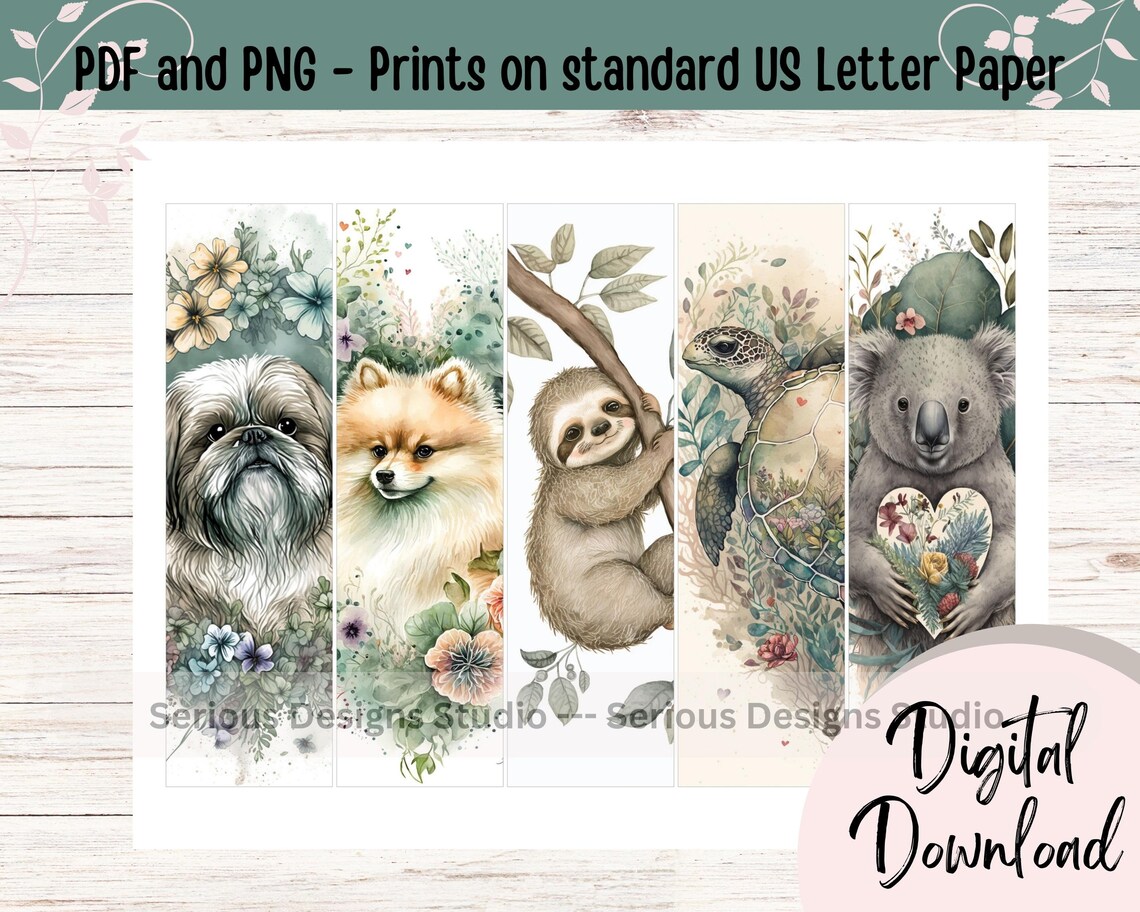Adorable Animal Bookmarks Printable Watercolor Set Perfect for Animal ...