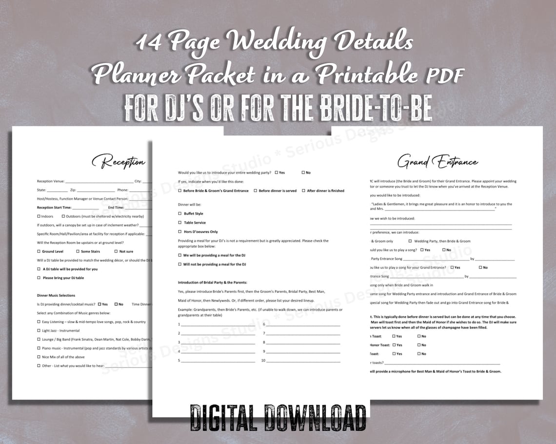 DJ Wedding Template, Fillable Wedding Form, Printable PDF, Digital ...