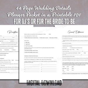 DJ Wedding Template, Fillable Wedding Form, Printable PDF, Digital ...