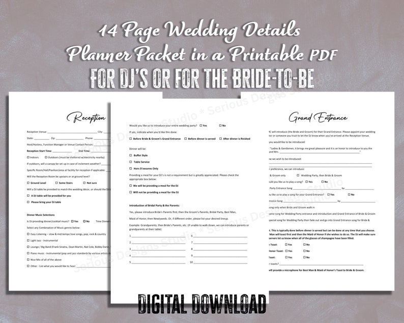 DJ Wedding Form, Printable Planner for DJ, Wedding Dj Form, Wedding ...