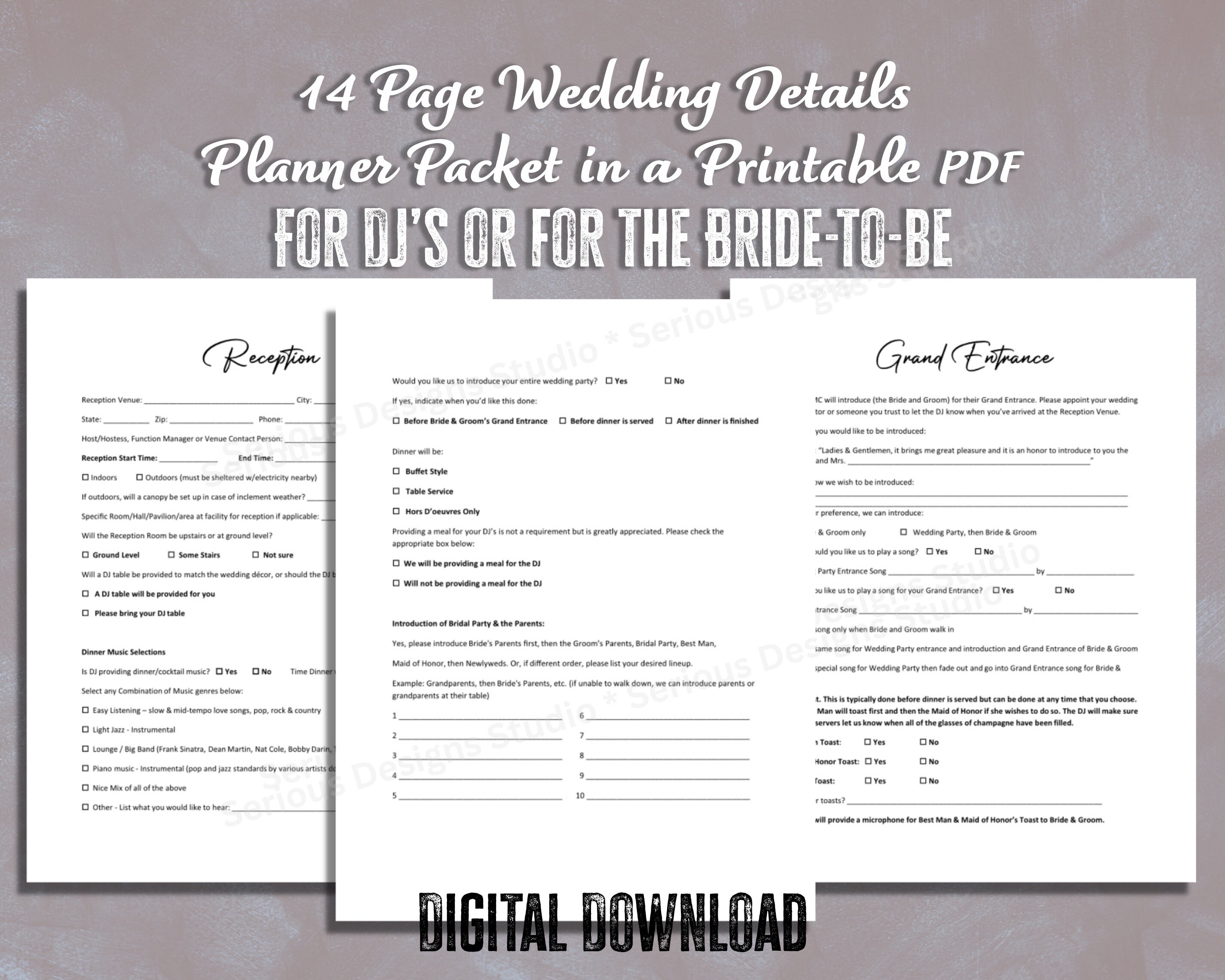 DJ Wedding Template, Fillable Wedding Form, Printable PDF, Digital ...
