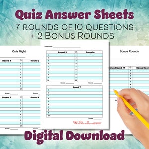 Pub Quiz Answer Sheets: Trivia Night Score Cards (PDF Download) - Etsy