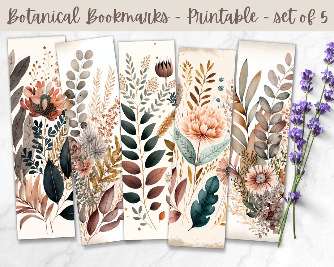 Watercolor Botanical Bookmarks: Floral Foliage Designs (PDF) - Etsy