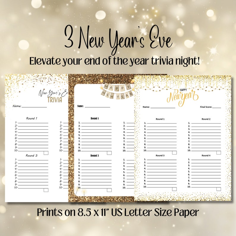 New Year's Trivia Answer Sheets, Festive Printable PDF for NYE Trivia ...