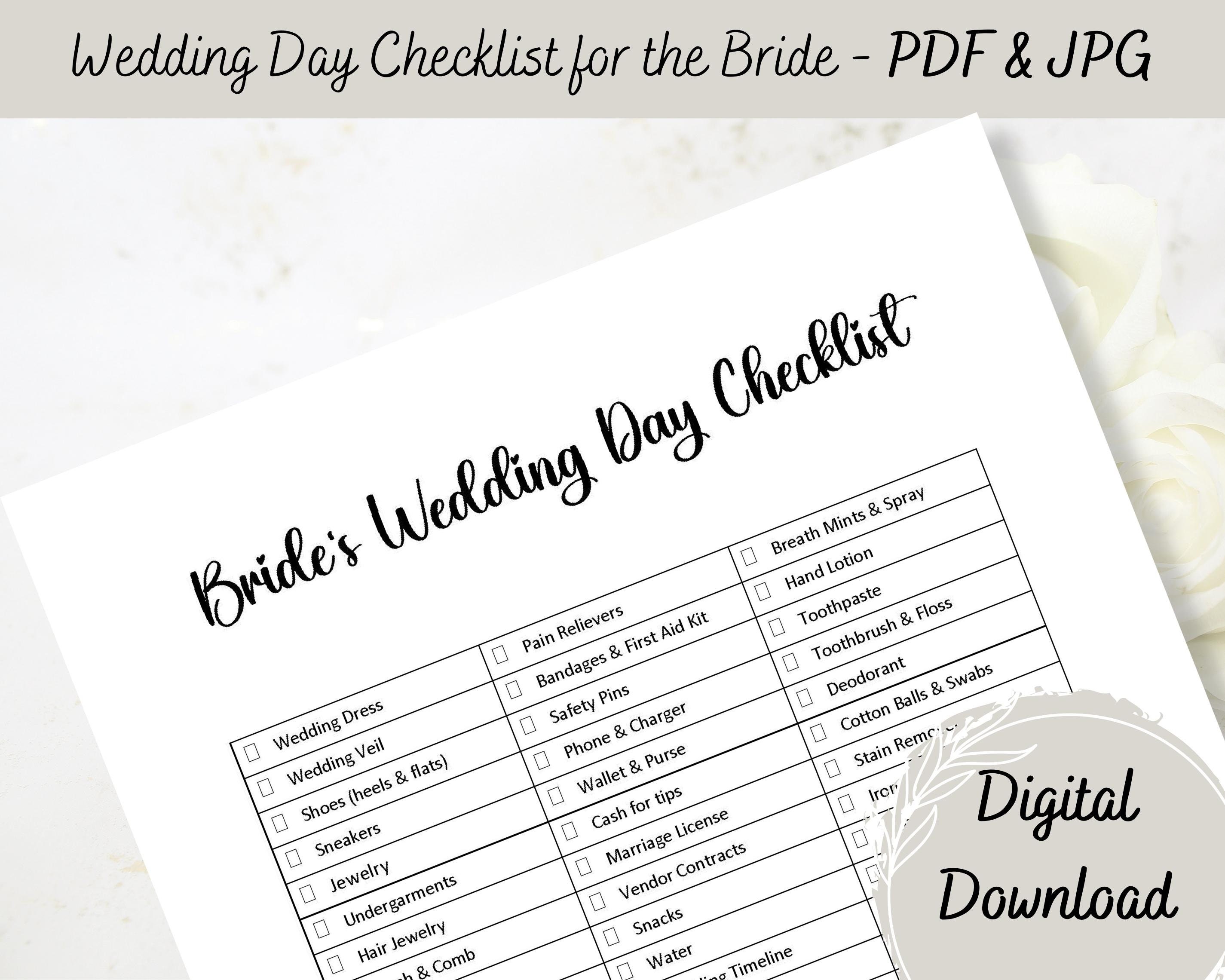 Wedding Day Checklist, Printable Checklist for the Bride, Minimalist ...