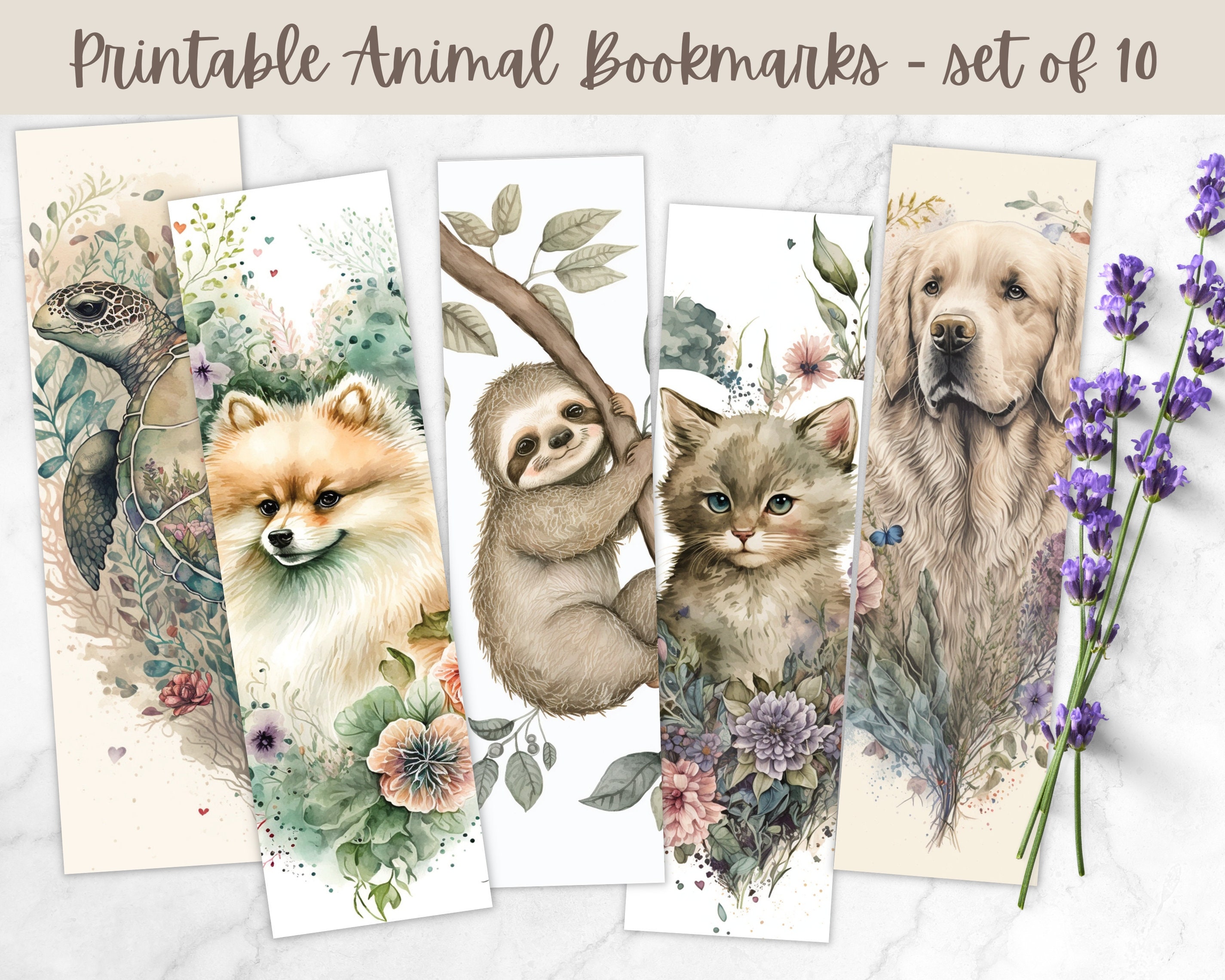 Adorable Animal Bookmarks | Printable Watercolor Set | Perfect for ...