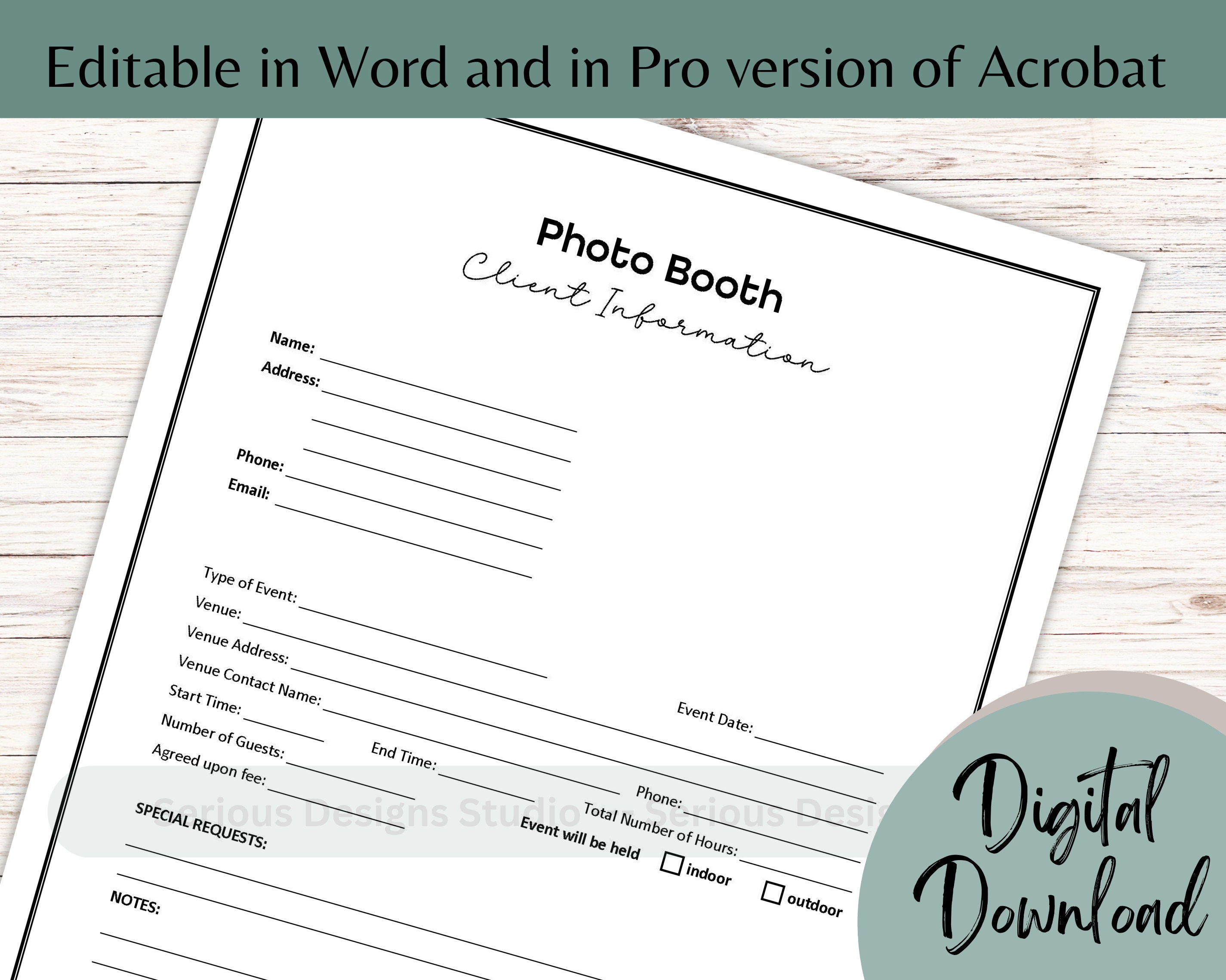 Photo Booth Contract, Editable and Printable Contract, Fillable ...