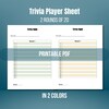 Trivia Answer Sheet, Trivia Night Player Sheet, Trivia Sheets, Print ...