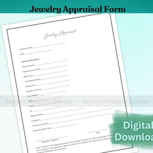 Jewelry Appraisal, Printable Appraisal, Appraisal Form for Jewelers and ...