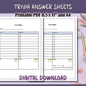 Printable Trivia Sheets, Prints Pages in US Letter and A4 Sizes, PDF ...