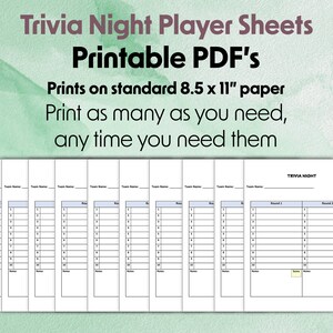 Trivia Answer Sheet, Printable PDF, 4 Rounds of 10 Questions, Blank ...