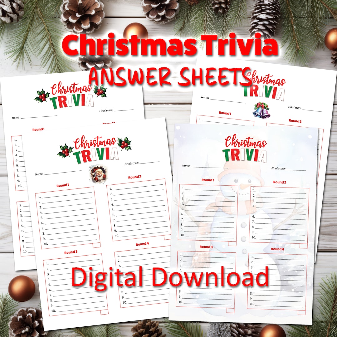 Holiday Trivia Answer Sheets, Print Your Own Trivia Sheets, Festive ...