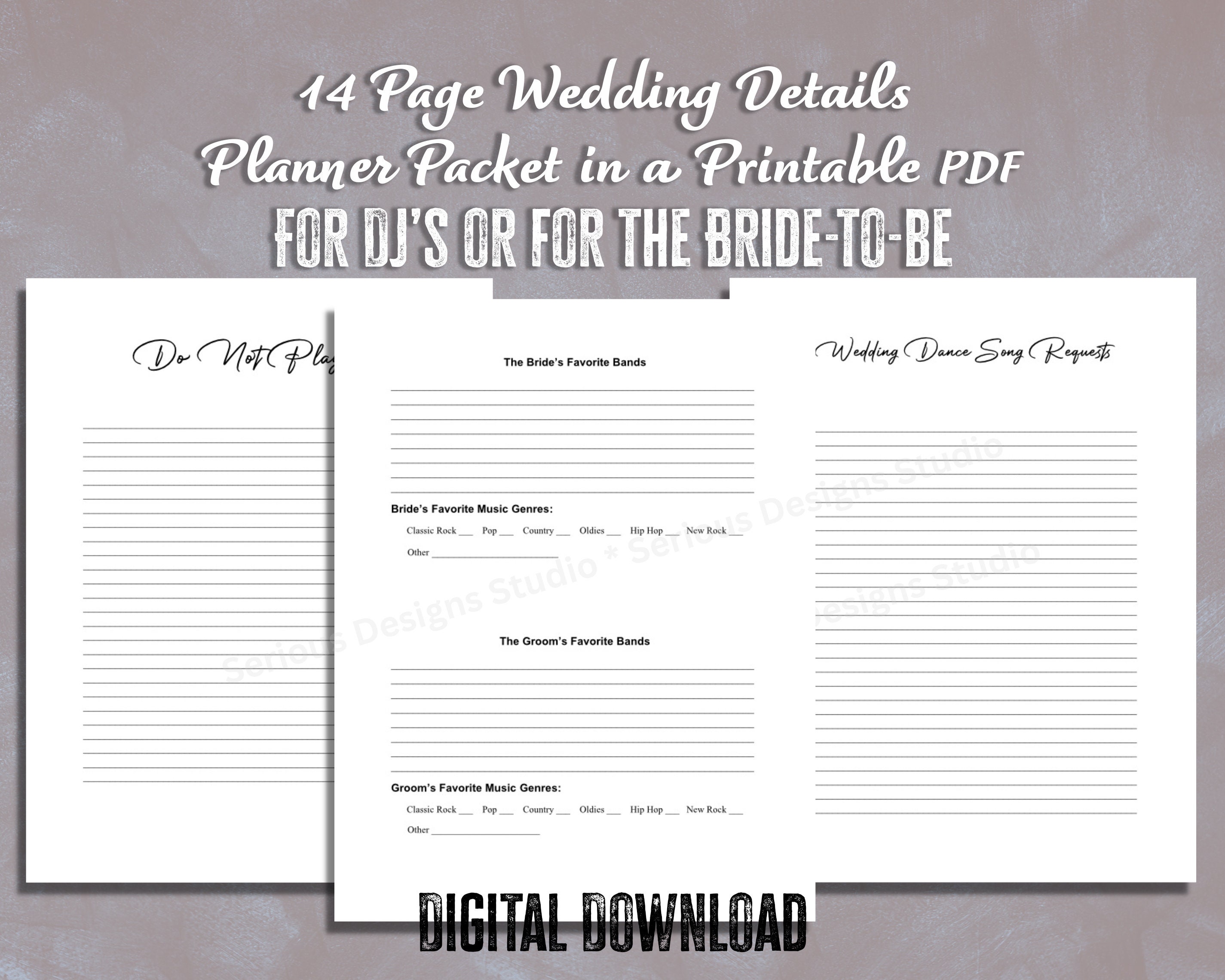 Wedding DJ Planner Printable Wedding Form for DJ Wedding DJ - Etsy