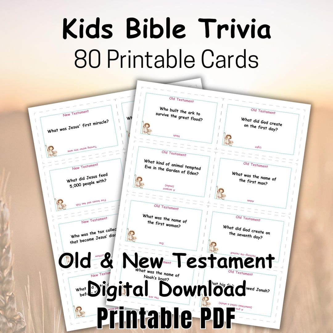 Kids' Bible Trivia Cards: 80 Printable Game Cards (instant Download) - Etsy