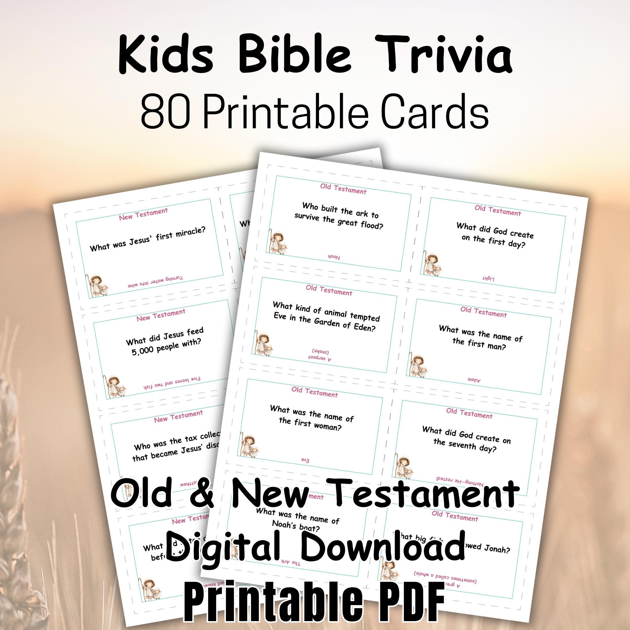 Kids’ Bible Trivia – 80 Printable Cards, Fun Christian Game for Sunday ...