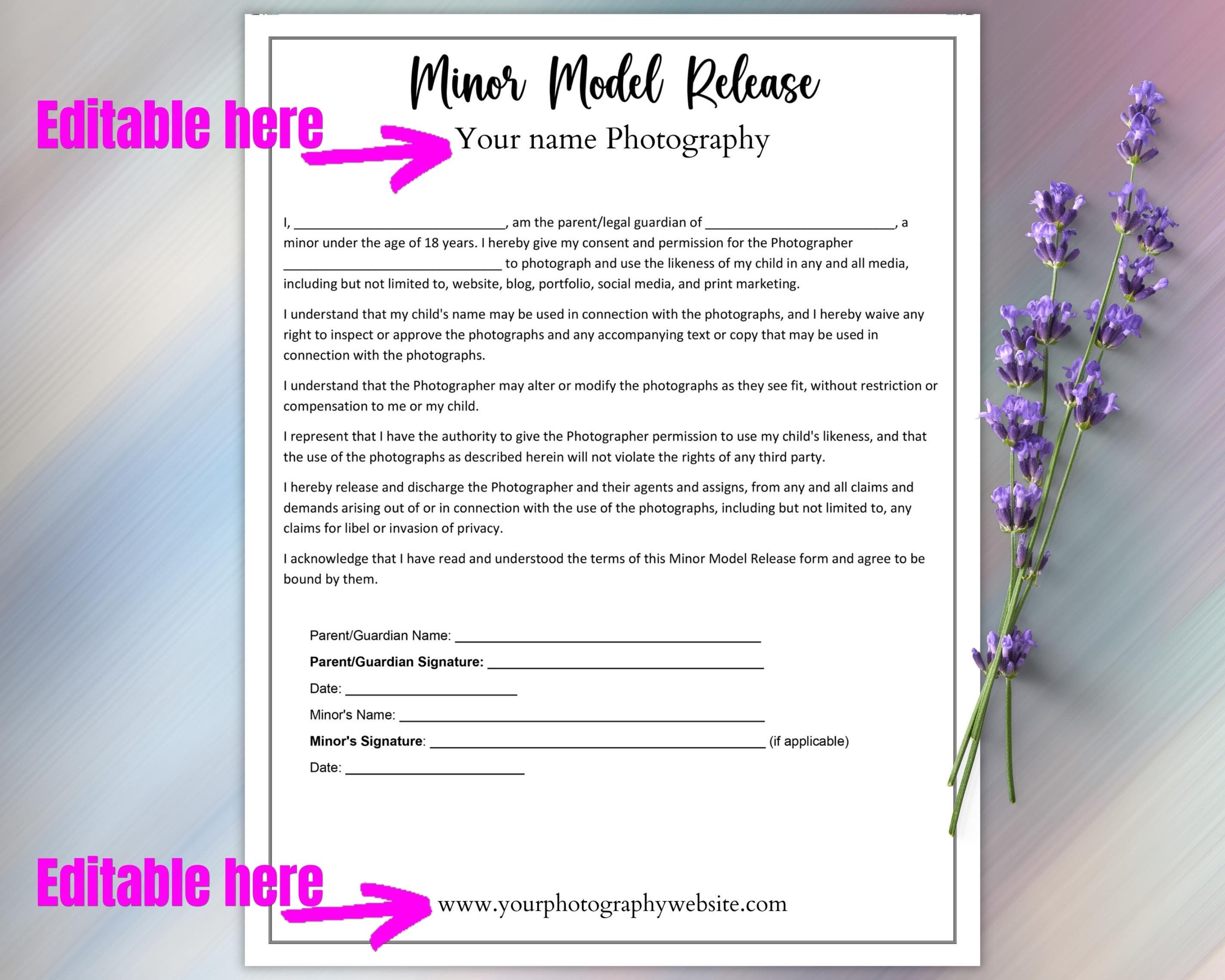 Model Release Form For Minors Printable Photo Release Form Minor