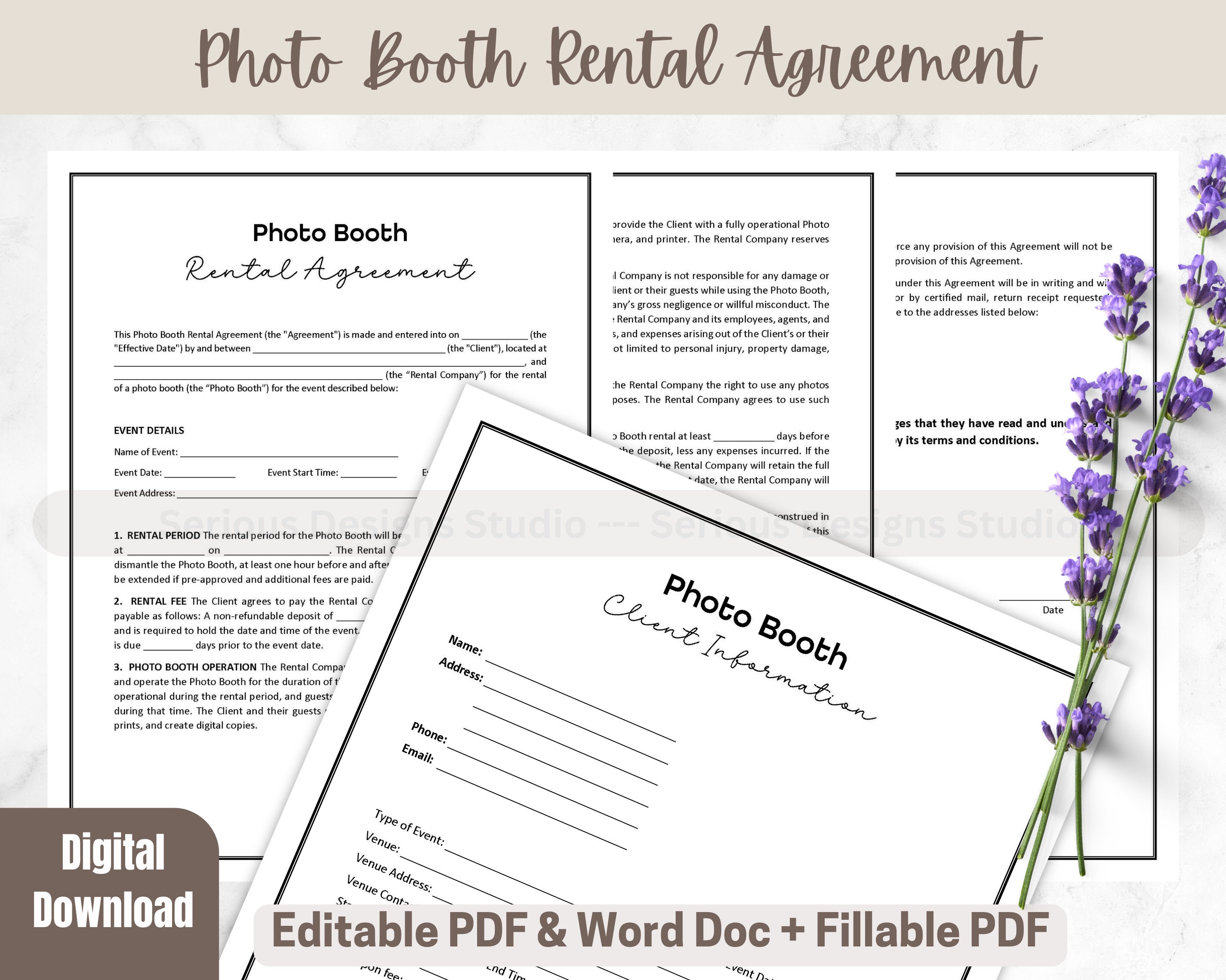 Photo Booth Rental Agreement, Editable and Fillable Contract, Digital ...