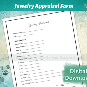 Jewelry Appraisal, Printable Appraisal, Appraisal Form for Jewelers and ...