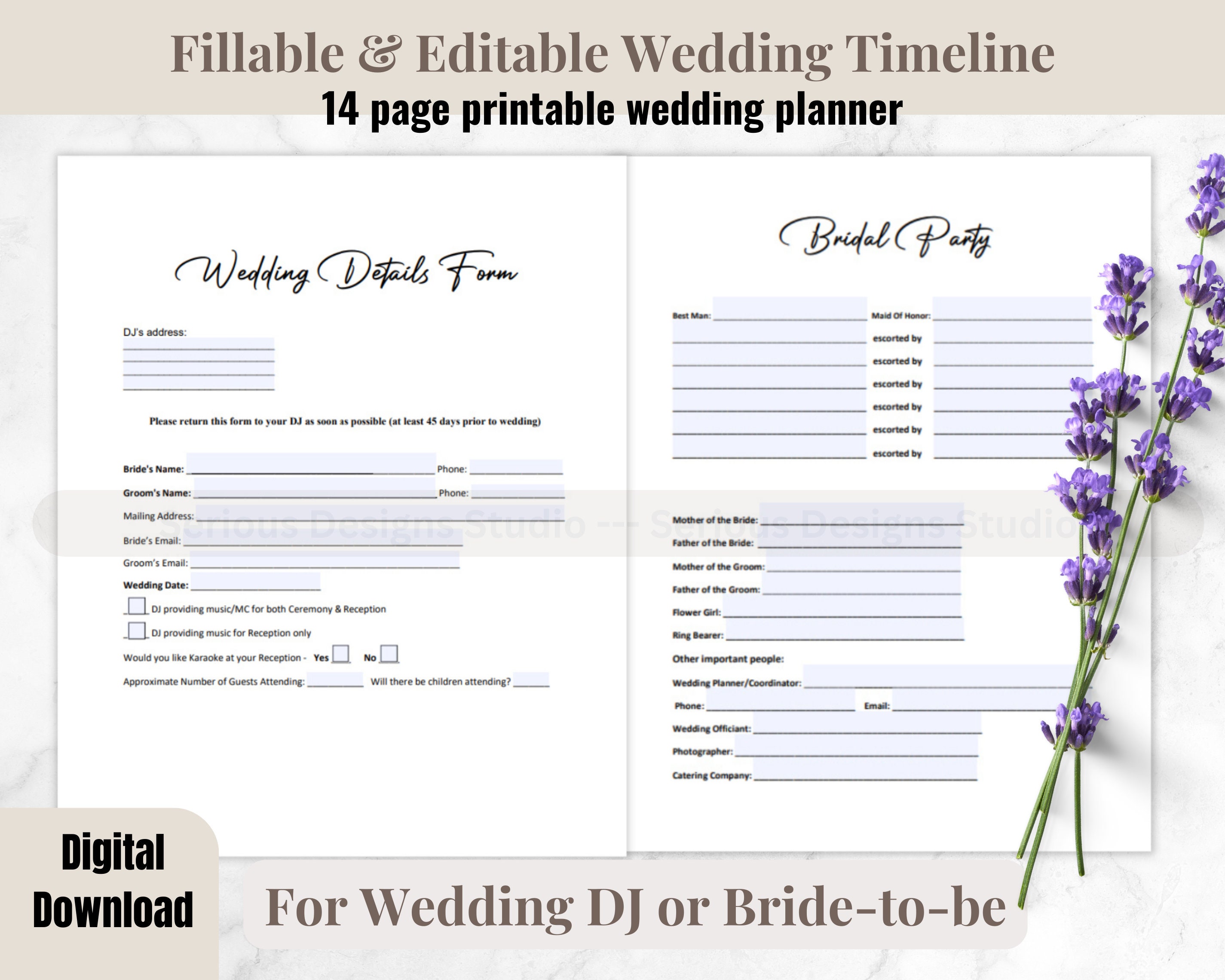Wedding Itinerary Editable, Fillable and Editable PDF, Wedding DJ Forms ...