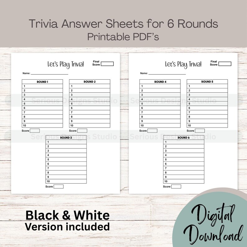 Printable Trivia Answer Sheets, 6 Rounds, Quiz Night (digital Download ...