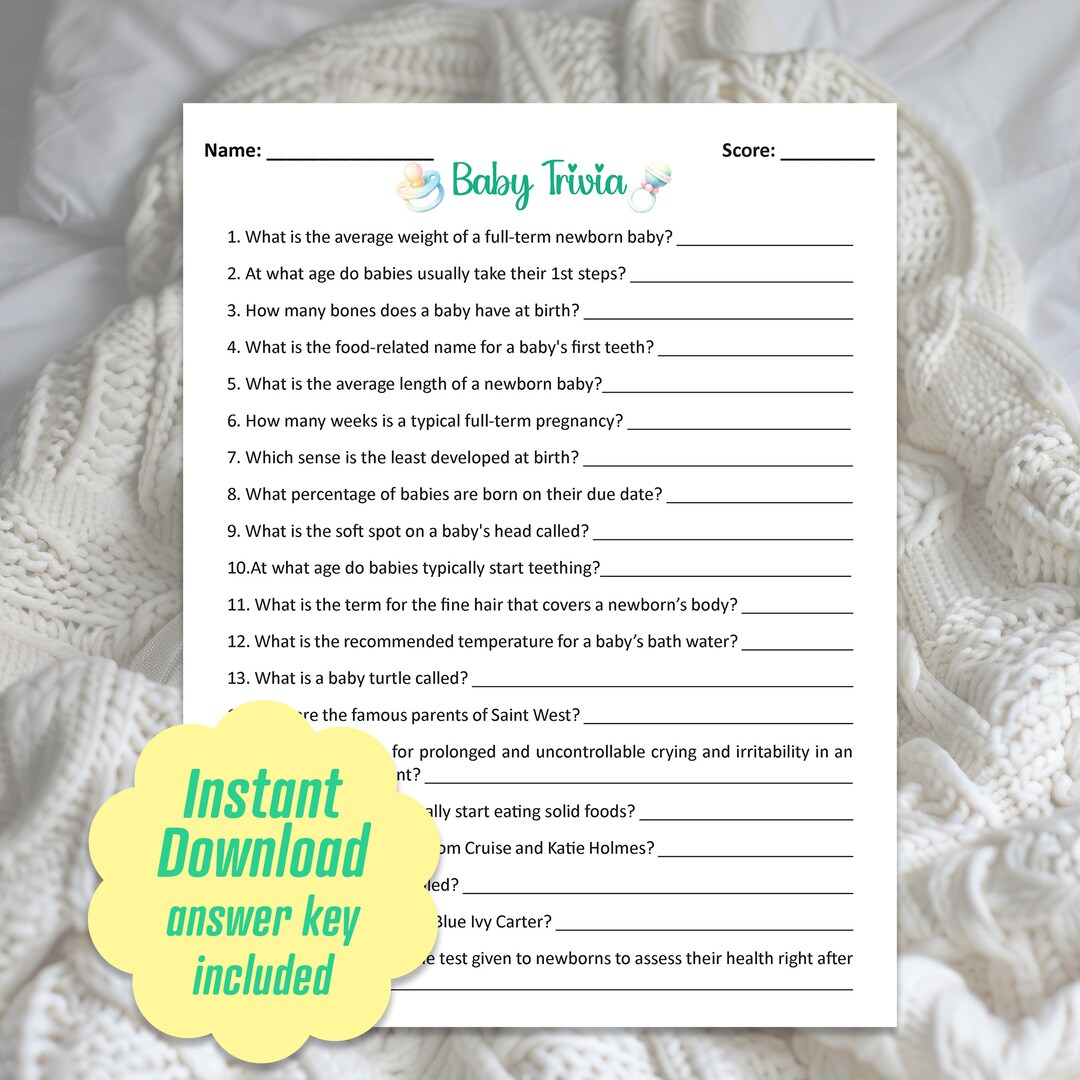 Baby Trivia Game, Printable Pdf, 20 Fun Baby Questions, Digital ...