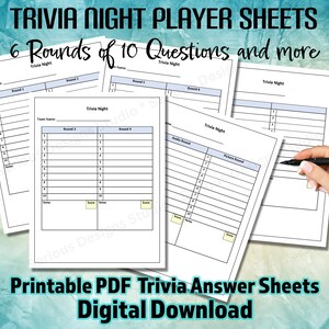 Trivia Night Sheets, Trivia Team Answer Sheets, Printable Pdf, US ...