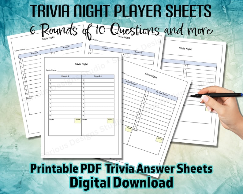 Trivia Night Sheets, Trivia Team Answer Sheets, Printable Pdf, US ...