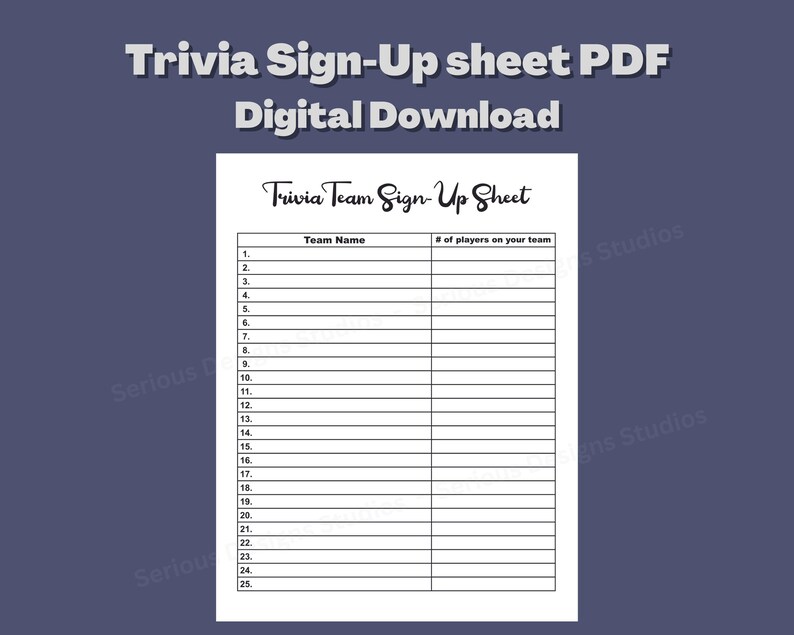 Trivia Team Sign-up Sheet: US Letter & A4 (digital Download) - Etsy