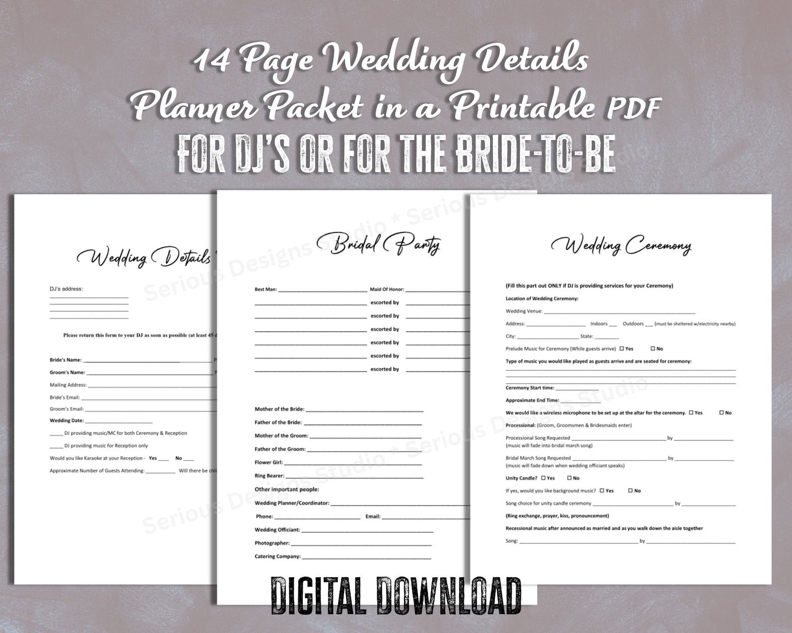 DJ Wedding Template, Fillable Wedding Form, Printable PDF, Digital ...