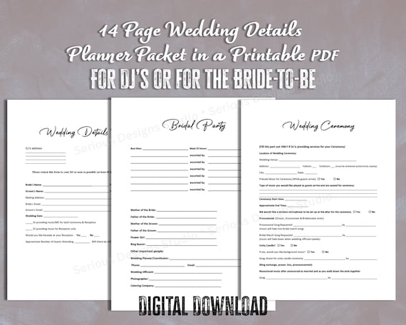 Hojas De Trabajo Imprimibles Para El Planificador De Bodas