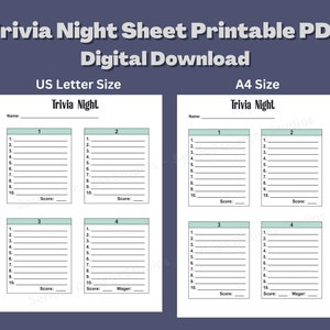 Trivia Answer Sheet, Trivia Night Player Sheet, Trivia Sheets, Print ...