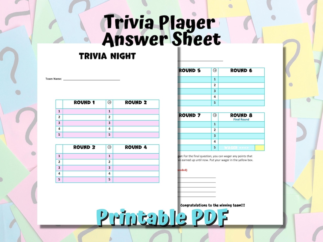 Printable Trivia Answer Sheets: 8 Round PDF (digital Download) - Etsy