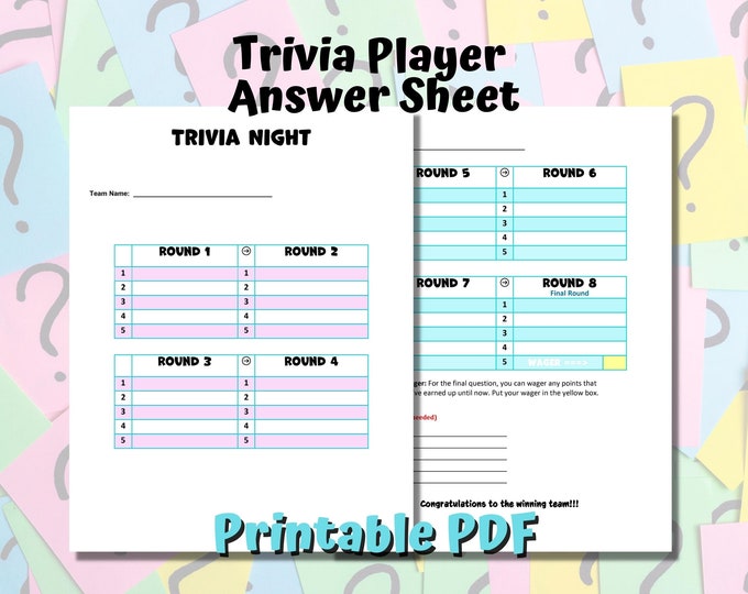Trivia Answer Sheet Printable PDF 4 Rounds of 10 Questions - Etsy