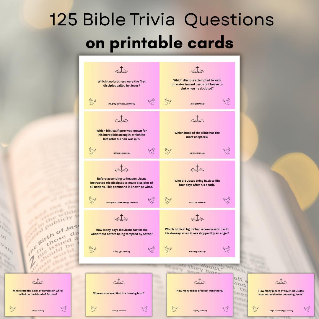 Bible Trivia, Printable Cards PDF, Bible Study Game, Old and New ...