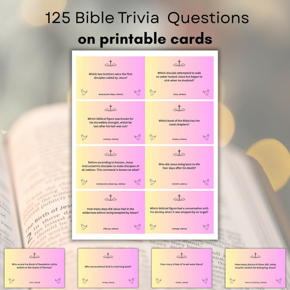 Bible Trivia Cards: Old & New Testament Family Game (digital Download ...