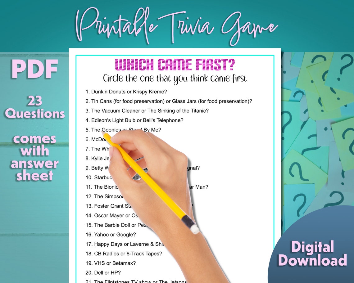 Trivia Guessing Game, Printable Trivia Sheet, Guess Which One Came ...