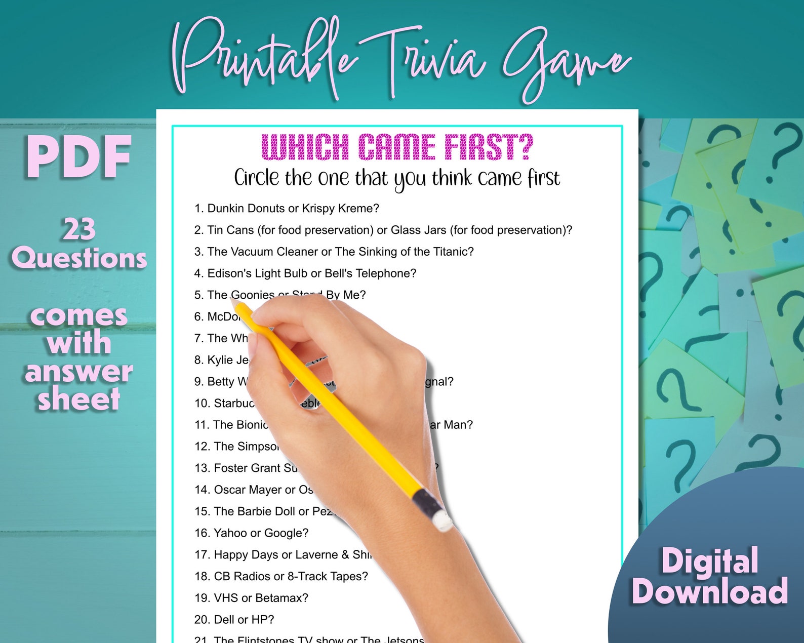 Trivia Guessing Game, Printable Trivia Sheet, Guess Which One Came ...