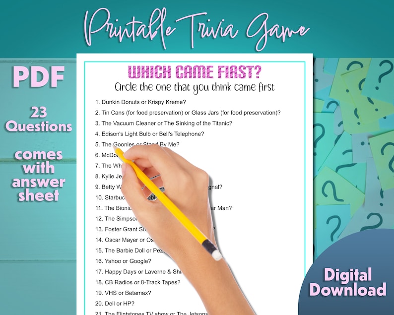 Trivia Guessing Game, Printable Trivia Sheet, Guess Which One Came ...