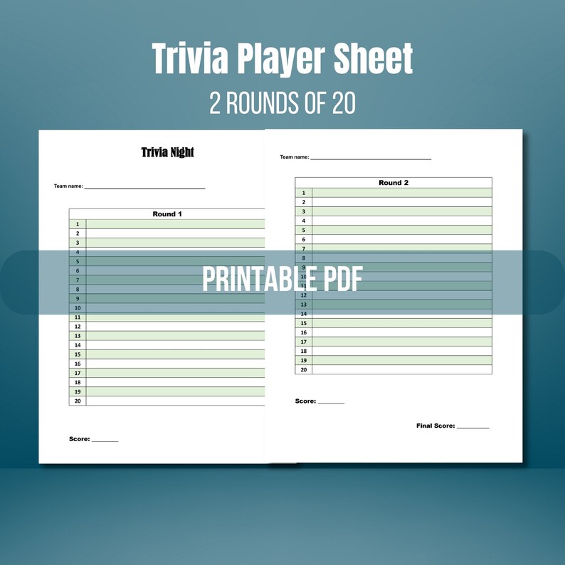 Trivia Night Player Sheet: 2 Rounds of 20 (digital Download) - Etsy