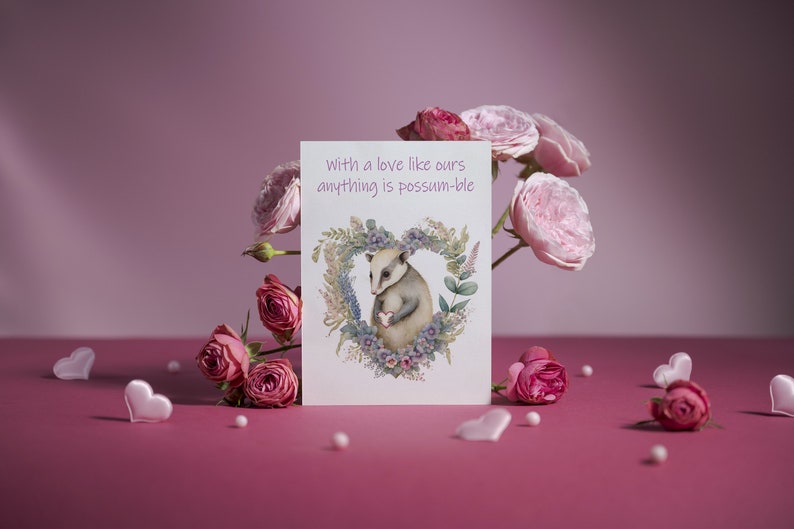 Printable Valentine's Day Card, Possum Pun Card, Digital Download, Cute Card for Her, Animal ...