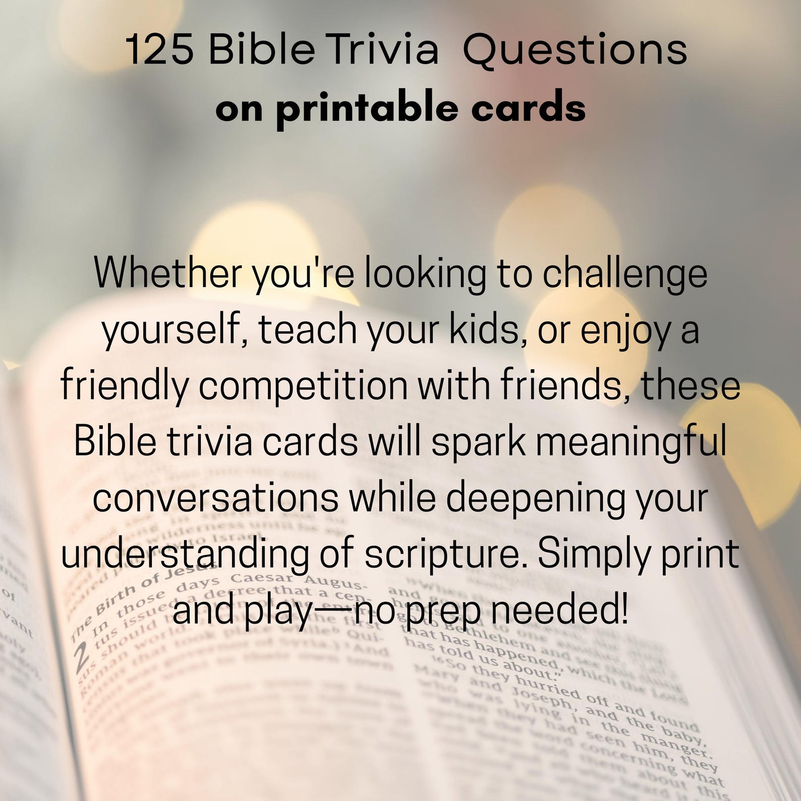 Bible Trivia, Printable Cards PDF, Bible Study Game, Old and New ...