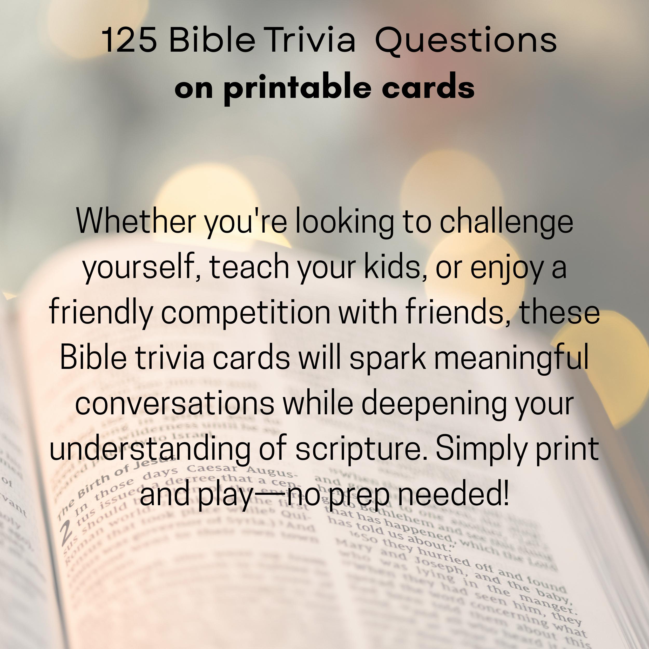 Bible Trivia Cards: Old & New Testament Family Game (digital Download ...