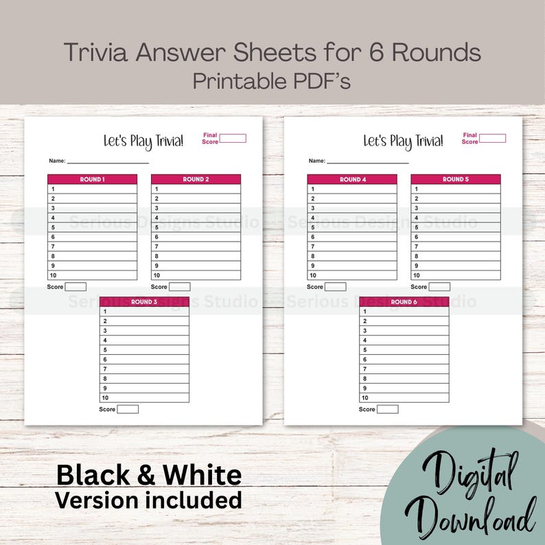 Printable Trivia Answer Sheets, 6 Rounds, Quiz Night (digital Download ...
