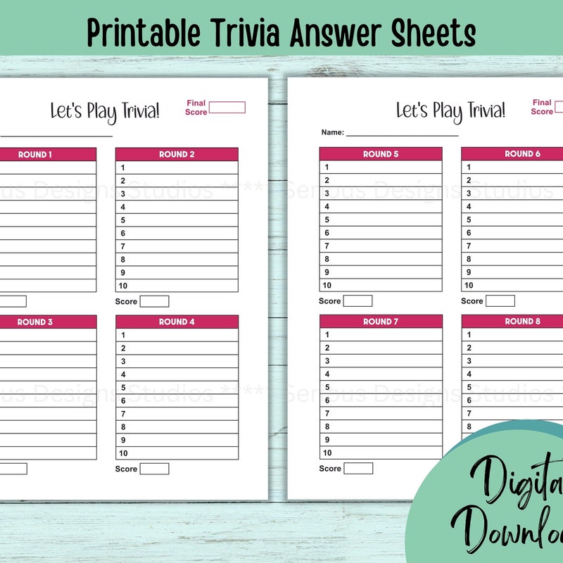 Quiz With Answer Sheets - Etsy