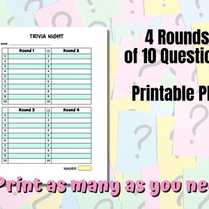 Trivia Night Answer Sheet: 4 Rounds (printable PDF) - Etsy Canada