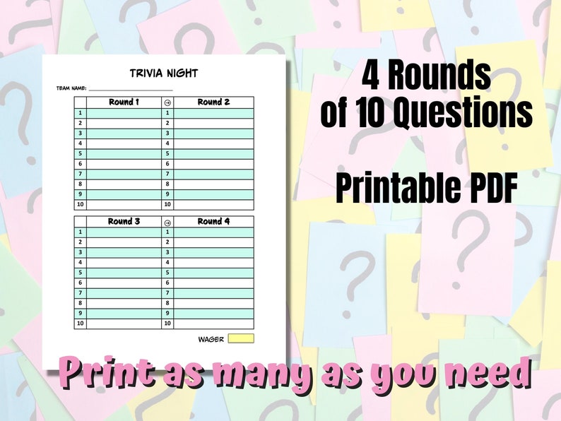Trivia Night Answer Sheet: 4 Rounds (printable PDF) - Etsy Canada