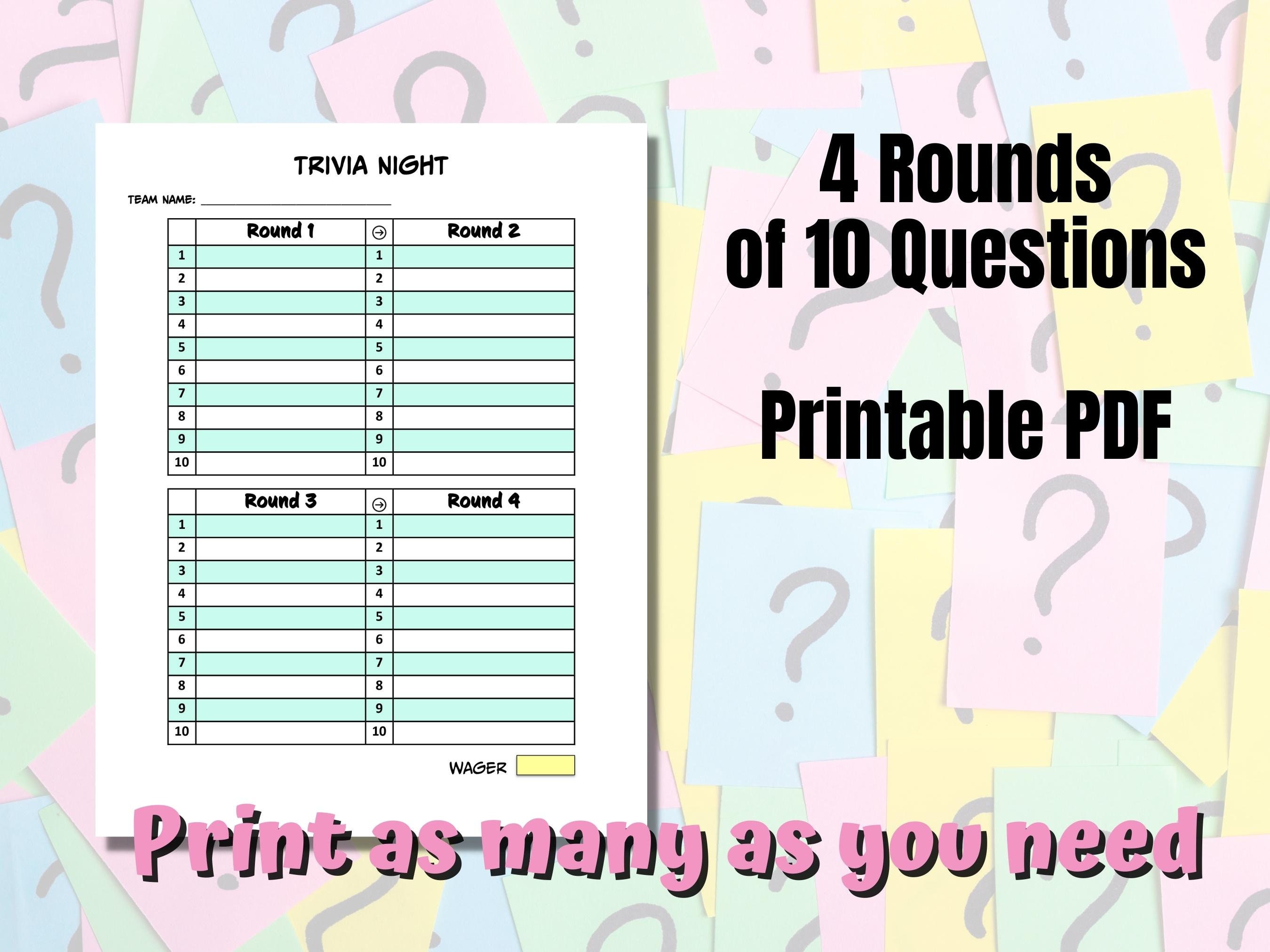 Trivia Night Answer Sheet: 4 Rounds (printable PDF) - Etsy Canada